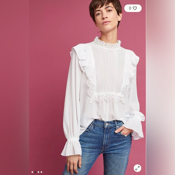 Eri & Ali | Tops | Anthropologie Eri Ali Adelia White Lace Ruffle High ...